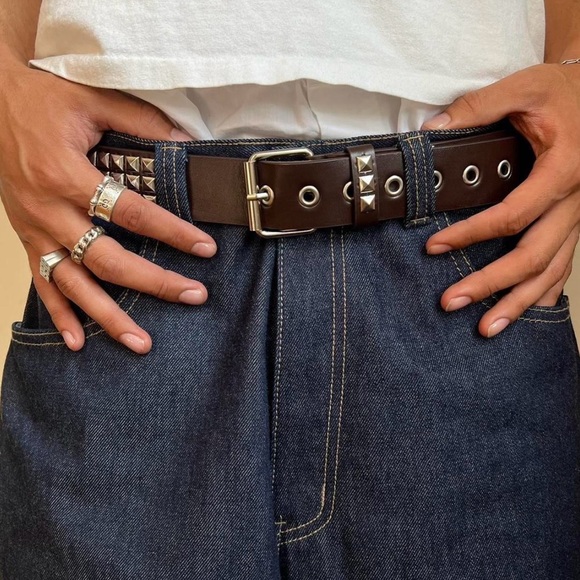 Accessories | 2k 200s Classic Pyramid Studded Brown And Silver Goth Emo ...